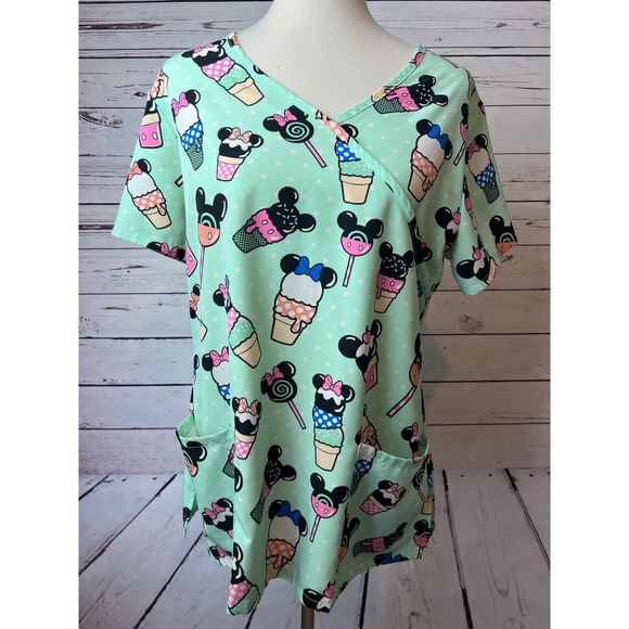 Disney | Tops | Disney Scrub Top Minnie Mickey Mouse Ice Cream Summer ...